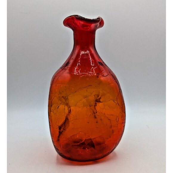 BLENKO | Dining | Vtg Art Glass Blenko Mcm Crackle Tangerine Red Orange ...